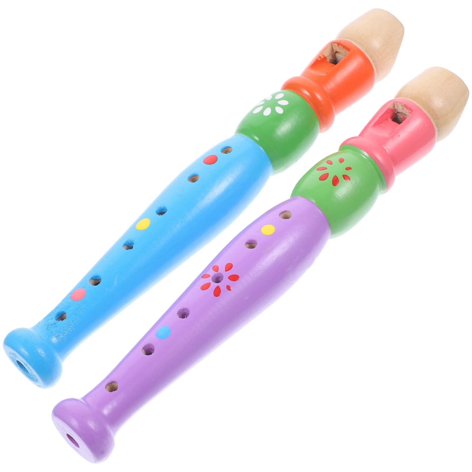 Kisangel Small Wooden Recorders for Toddlers 2pcs Colorful Piccolo Flute for Kids Learning Rhythm Musical Instrument Baby Early Education Music Sound Toys