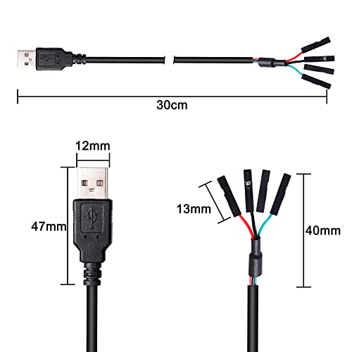 MEIRIYFA USB 2.0 A to USB 4 Pin Dupont Motherboard Header Adapter, USB Male to 4Pin Female 28AWG Extender Cable -30CM (2Pack)