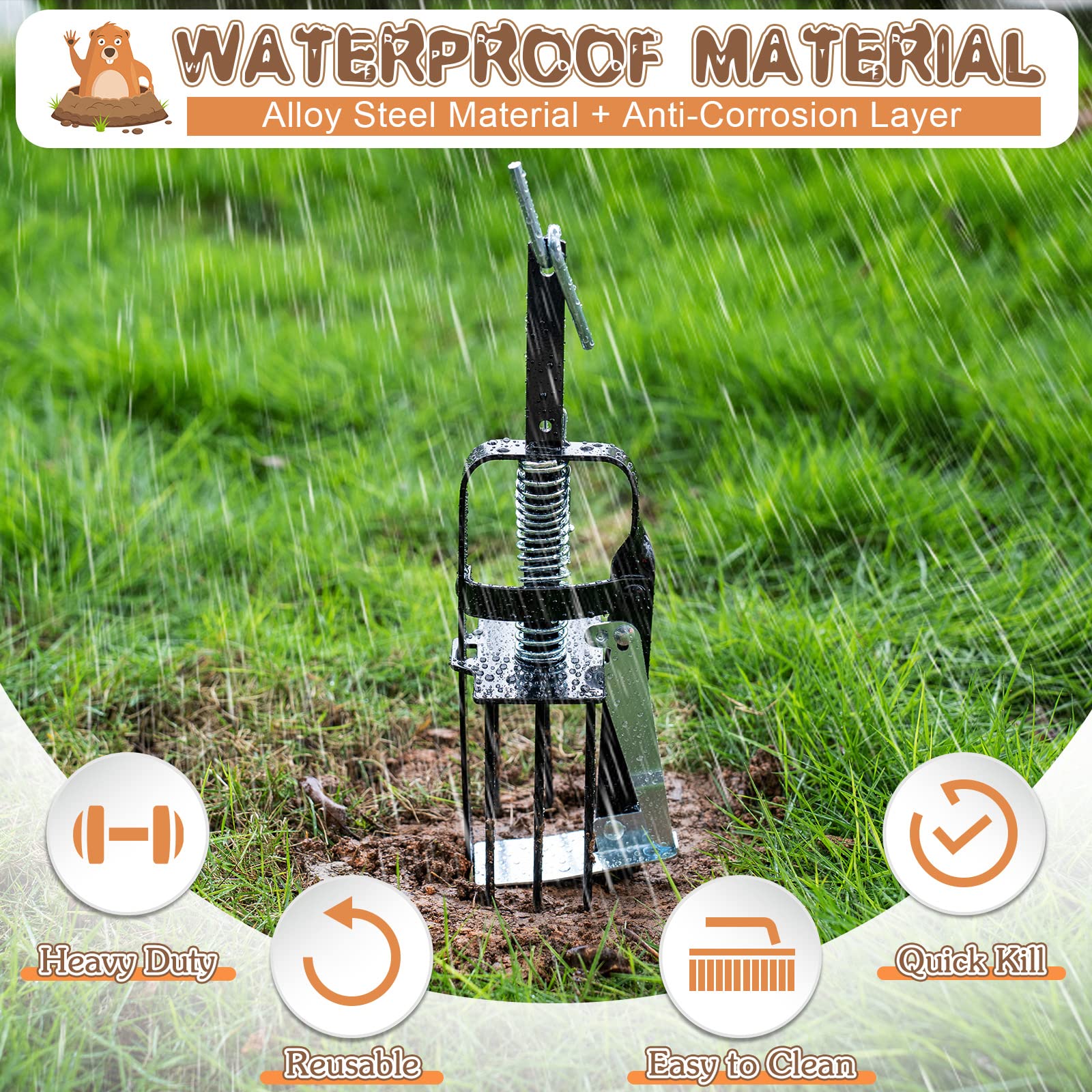 Qualirey 3 Pc Mole Trap for Lawns, Spear Style Mole Killer for Garden Yard Outdoor, Alloy Steel Mechanical Gopher Vole Traps, Quick and Clean