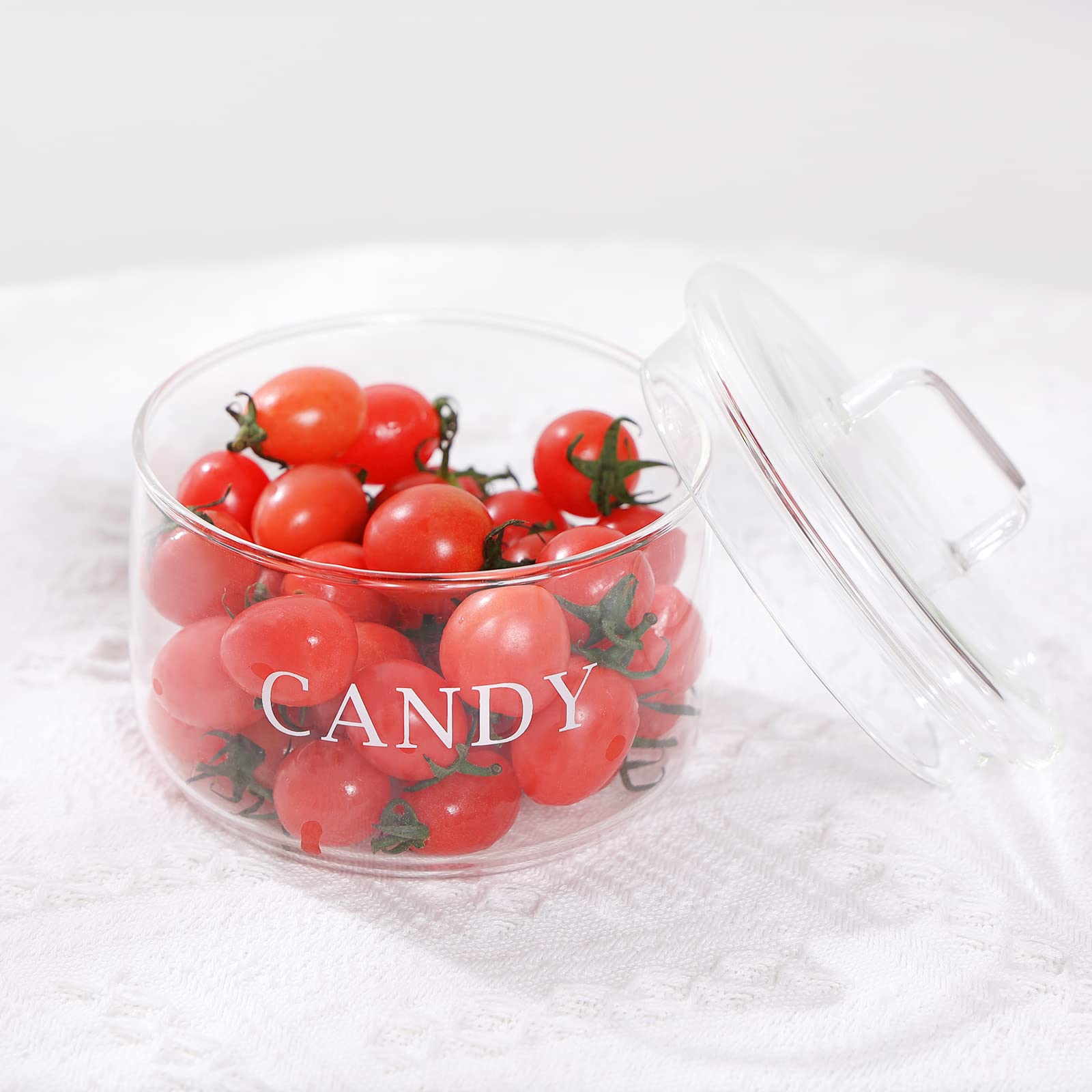 KEKEHOME Glass Candy Dish with Lid Covered Candy Bowl Decorative Cookie Jar Clear Salad Bowl Buffet Storage Container for Home Kitchen Coffee Table Office Desk and Party Wedding