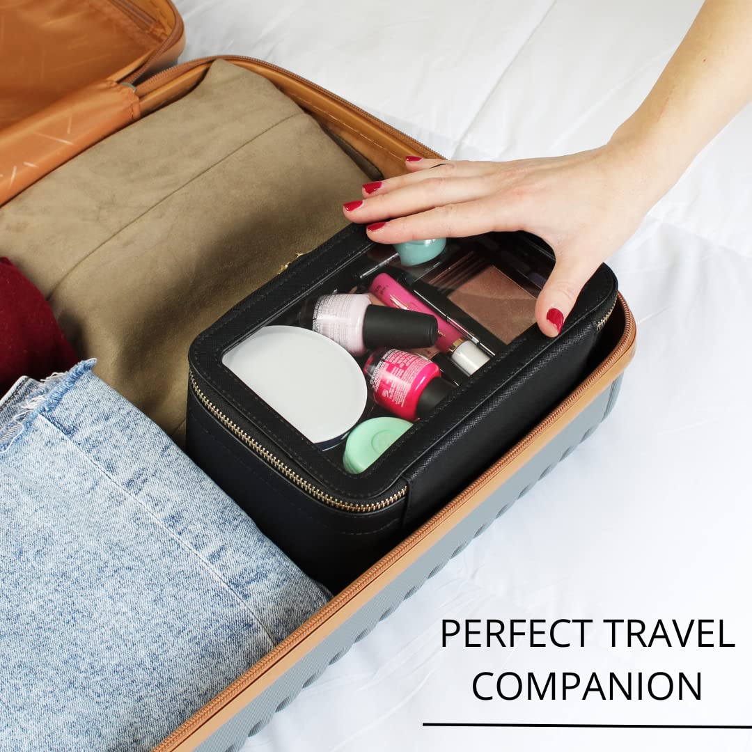 LUXLINE Clear Makeup Bag | TSA Approved Travel Toiletry Bag and Cosmetic Bag | Waterproof and Durable Makeup Case with Two Compartments, Black, KS-CB-20121001