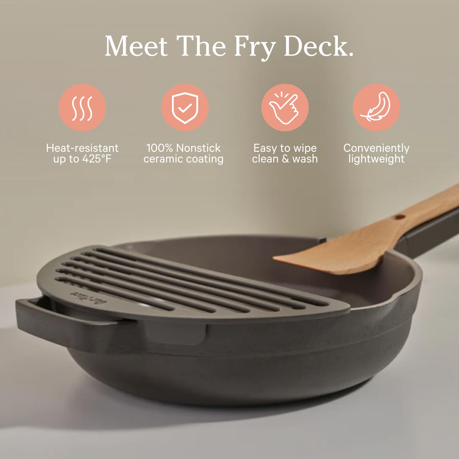 Our Place Fry Deck - Nonstick Ceramic Coated Frying Accessory for Always Pan & Perfect Pot | Lightweight, Heat-Resistant | Includes Cooking Chopsticks | Enhances Frying Experience | Char