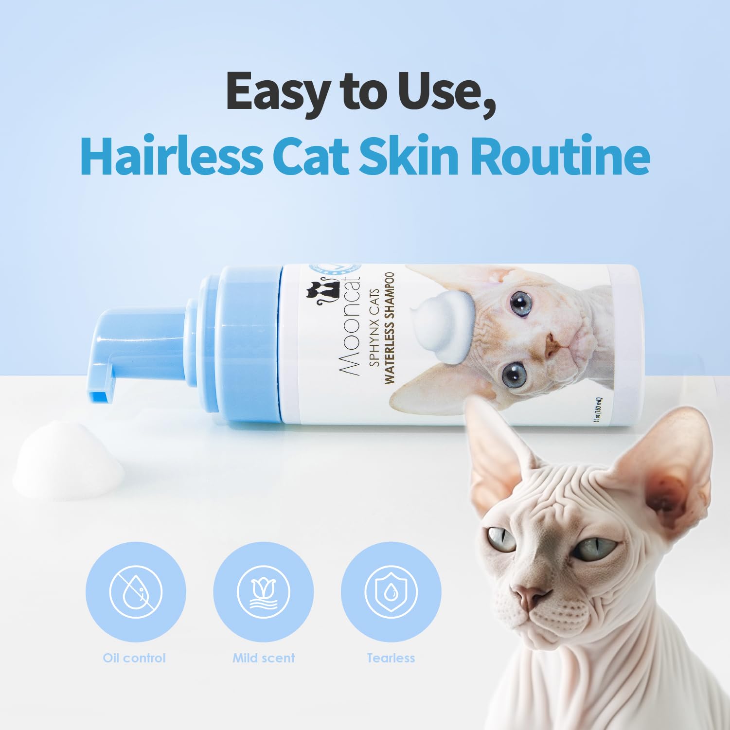 Mooncat Waterless Cat Shampoo, Licking Safe Dry Shampoo for Sphynx Cats |Mooncat Unscented Cat&Dog Wipes | Plant-Based Cat&Dog Grooming Supplies from Eye to Paw