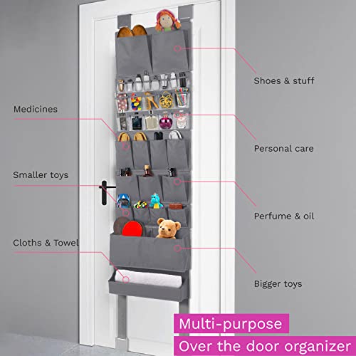 Over The Door Hanging Organizer Storage Wall Mount Premium Durable with 7 Unique Large Pockets Customizable Metal Door Hooks 17β Wide * 73β Long Closet Organizer Office Home Easy to Setup Grey