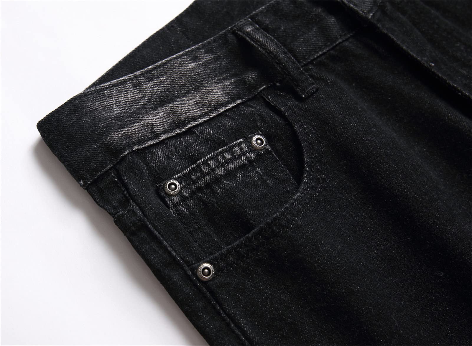 Men's Casual Ripped Jeans Distressed Slim Fit Straight Leg Denim Pants Classic Destroyed Washed Jean Trousers (Black,32)