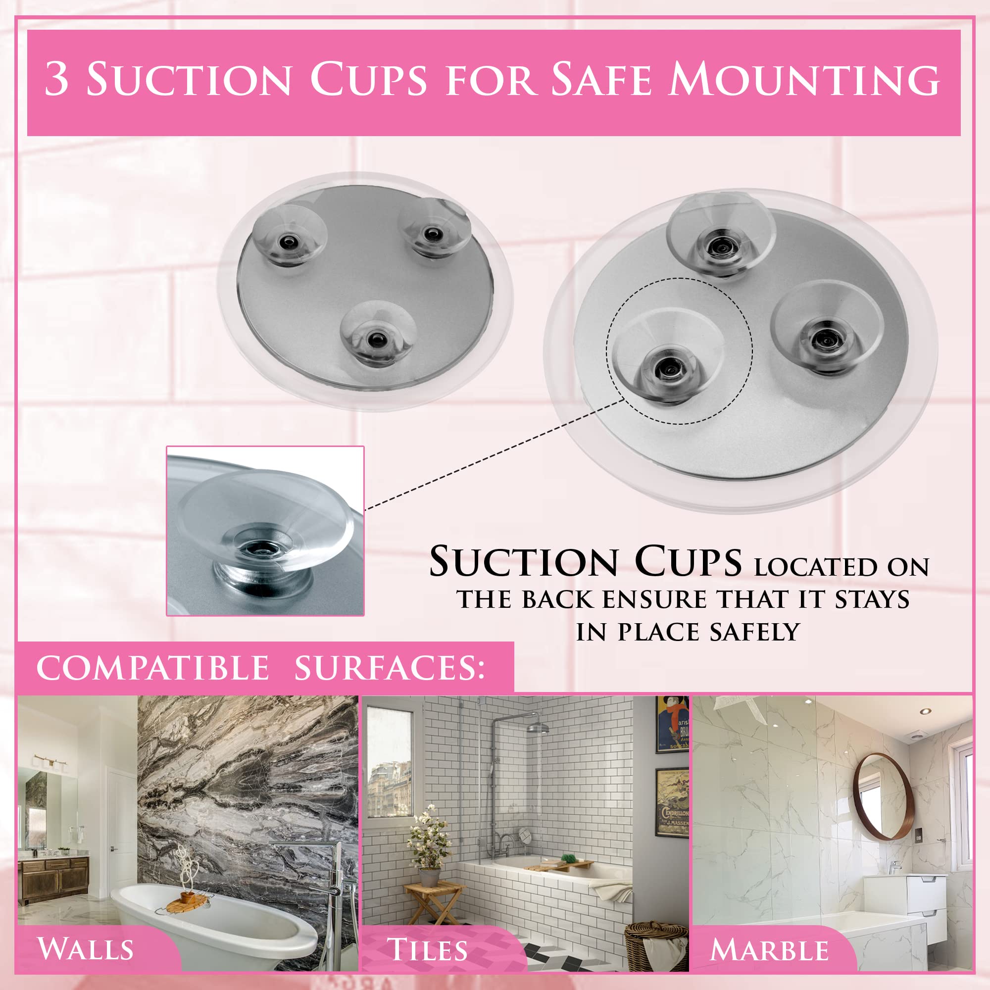 MIRRORVANA 20X & 15X Magnifying Mirror Set Combo with 3 Suction Cups Each and Small Pocket Size 7X Magnified Compact Mirror for Purse and Handbag Bundle