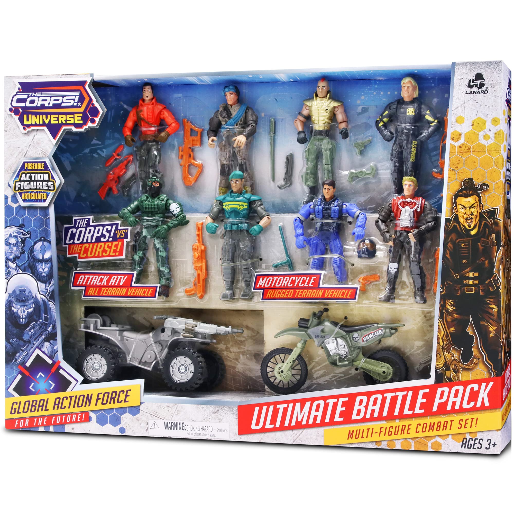 Lanard The Corps! Universe: Ultimate Battle Pack - Mini-Figure Combat Set, Includes 8 Action Figures, Patrol Attack Vehicles & Accessories, Kids Ages 3+