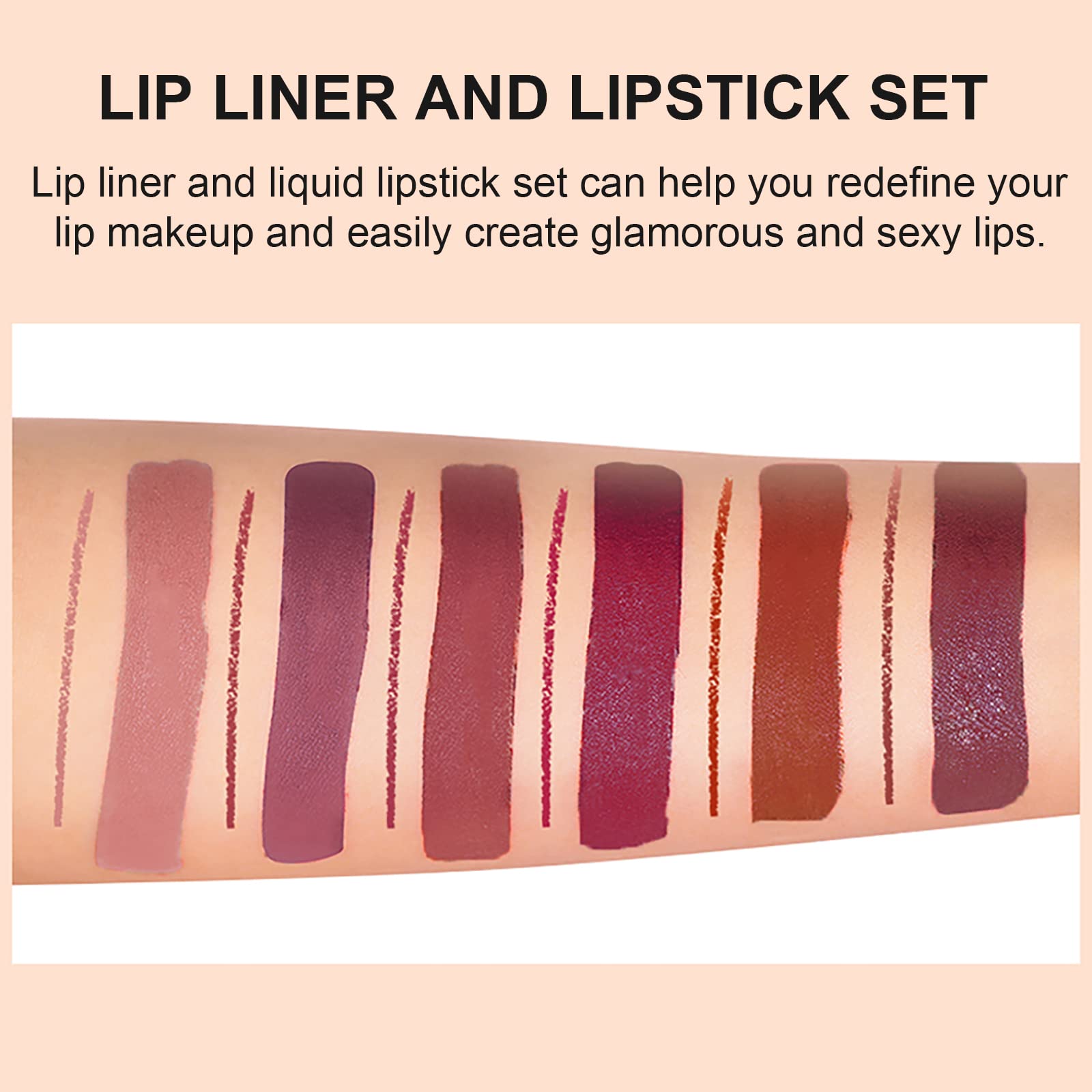 KIMIEYE 6Pcs Lip Liner + Matte Liquid Lipstick Set, Super Long Lasting Waterproof Non-Stick Cup Velvety Nude lipstick Kit, High Pigmented Lip Makeup Gift Set for Women (6PCS,Set A)
