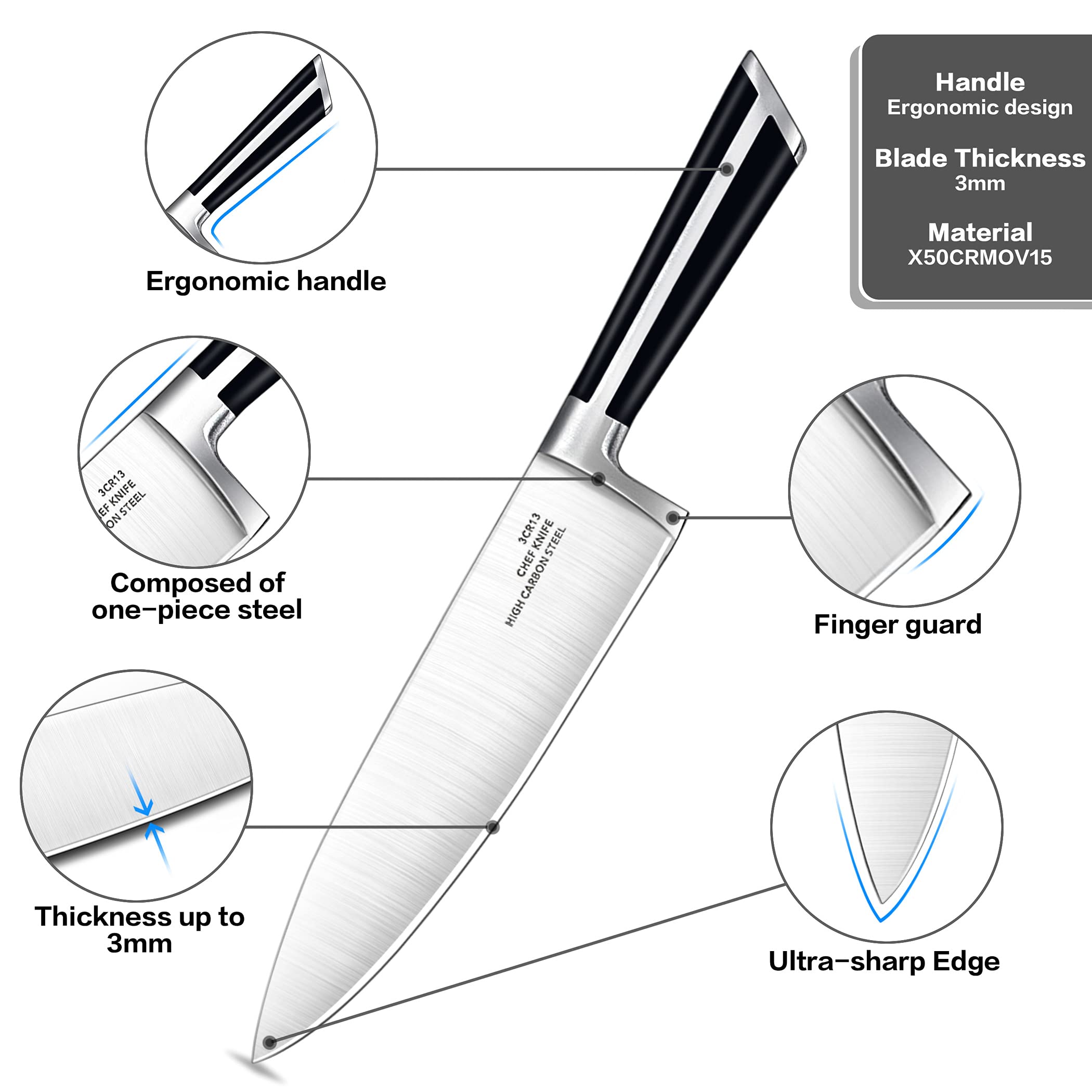 LIANYU 14-Piece Knife Set, Kitchen Knife Set with Block, Professional High Carbon Stainless Steel Chef Knife Set, Forged Knives Set with Honing Steel, Ultra Sharp
