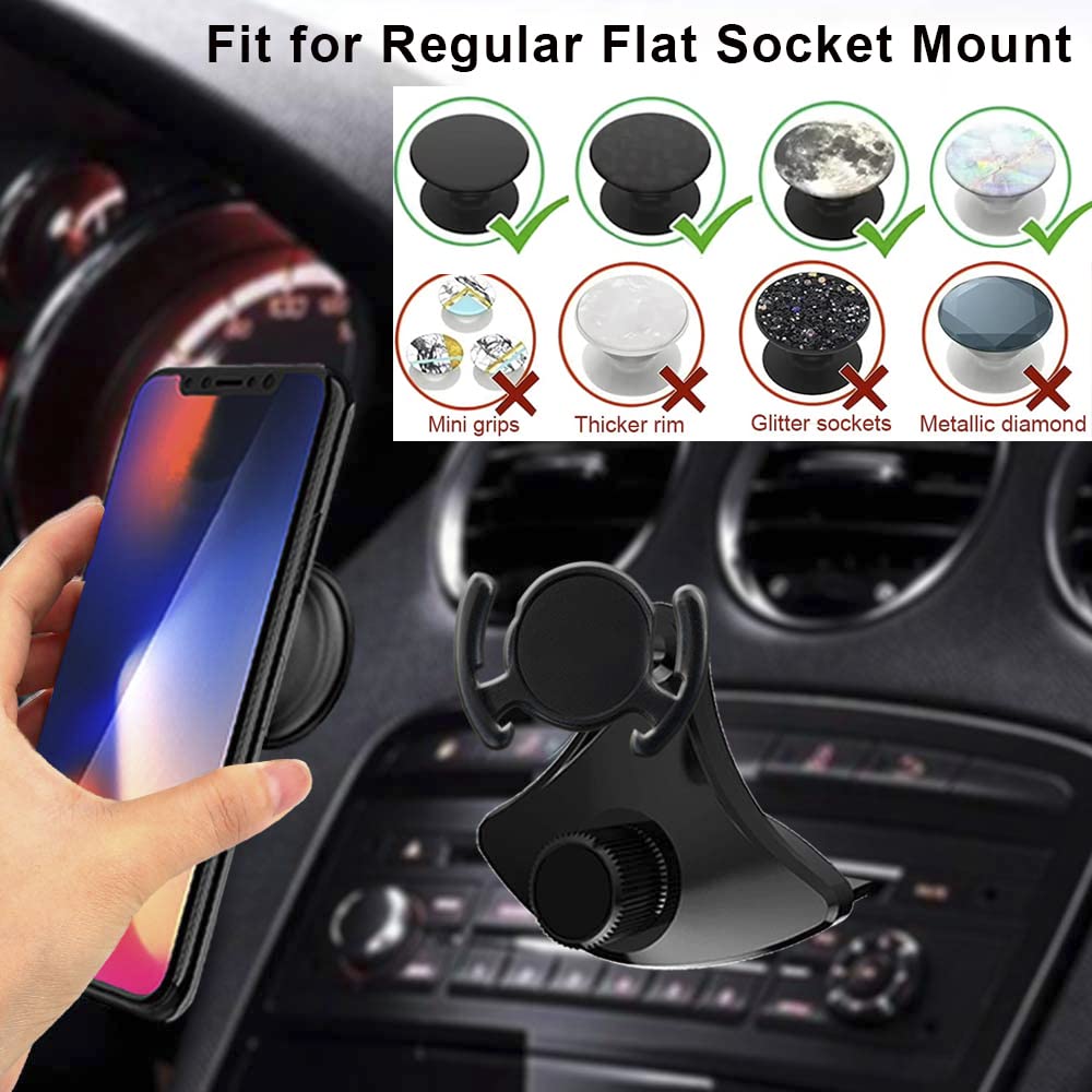 JCWINY CD Slot Car Grips Phone Holder for Collapsible Socket Grip, CD Car Mount Phone Holder for Pop Grip Stand Compatible with iPhone 14 12 13 11 Pro Max XR Xs X 8 7 Plus Galaxy Note10 9 S10