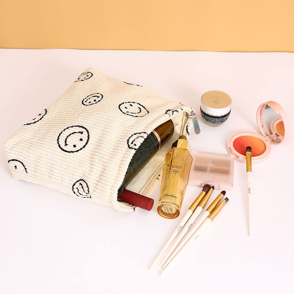LYDZTION Smiley Face Makeup Bag Cosmetic Bag for Women,Large Capacity Canvas Makeup Bags Travel Toiletry Bag Accessories Organizer