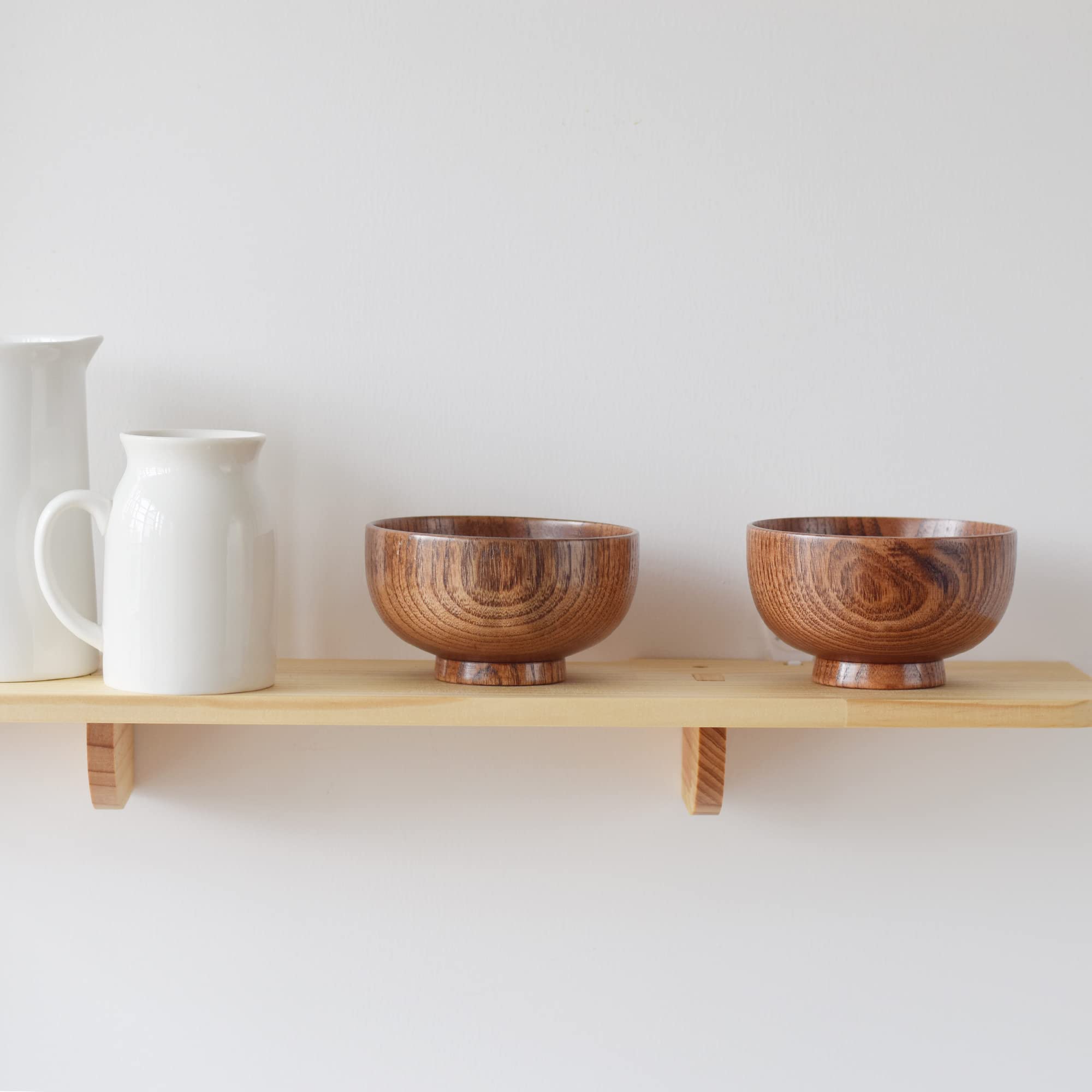 Kanhaom Small Wooden Bowls and Spoons, 10oz. Portion Control Bowls for Snack, Dessert, Japanese Serving Bowls for Rice, Soup, Solid Wood Bowls for Decor (4 Bowls with 4 Spoons - 4.1IN)