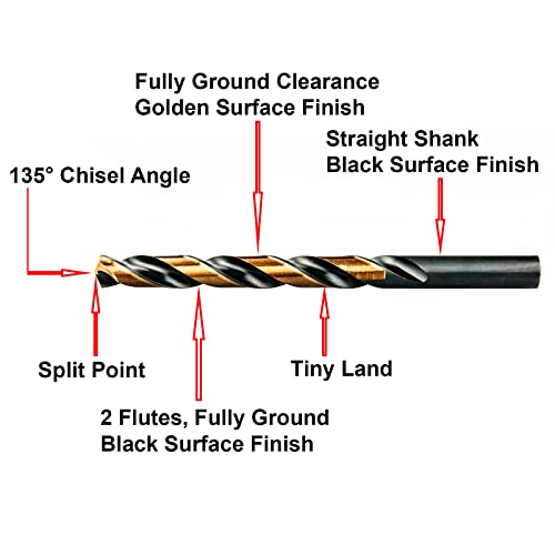 MAXTOOL 17/64" 2pcs Identical Jobber Length Drills HSS M2 Twist Drill Bits Fully Ground Black & Bronze Straight Shank Drills; JBF02H10R17P2