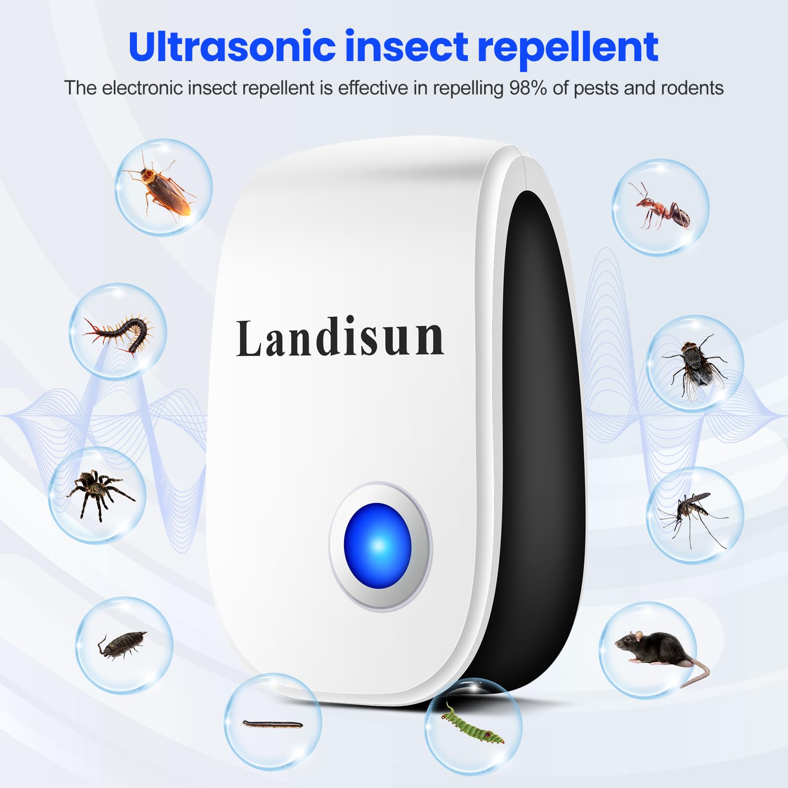 Landisun Pest Ultrasonic-Repeller Mosquito-Indoor Pest-Control for Insect Rodent Mosquito Bug Roach Spider Ant Electronic Plug in House Garage Office Store 6 Packs