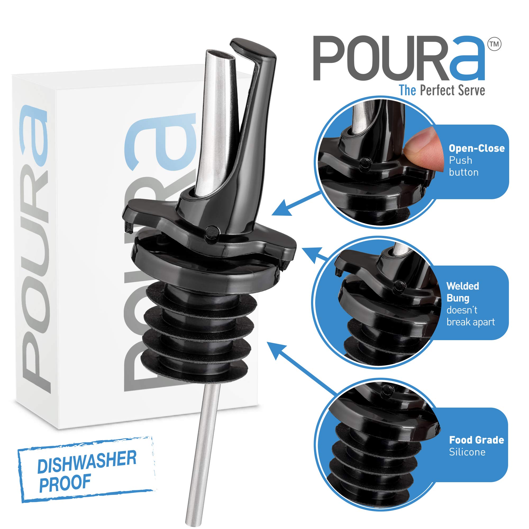 Liquor Bottle Pourers - Hygienic ClickSeal Alcohol Speed Pour Spouts - Stops Barfly, Dishwasher Safe. Also for Olive Oil, Juice, Syrup. Black 8 Pk with Adapters for Large Bottles