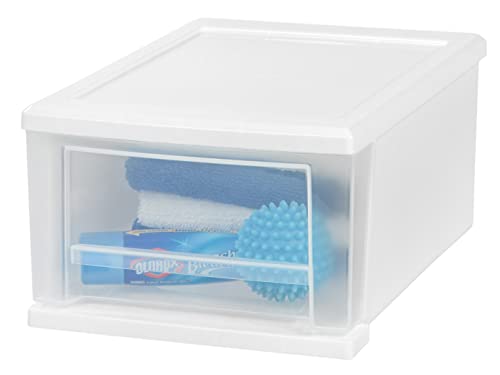 IRIS USA 7 Qt. Plastic Stackable Storage Drawers, Small, 4 Pack, Multi-Purpose Bins for Bedroom, Bathroom, Closet, Craft Room, Garage, Kids Room, Office, Pantry, Under Sink, White