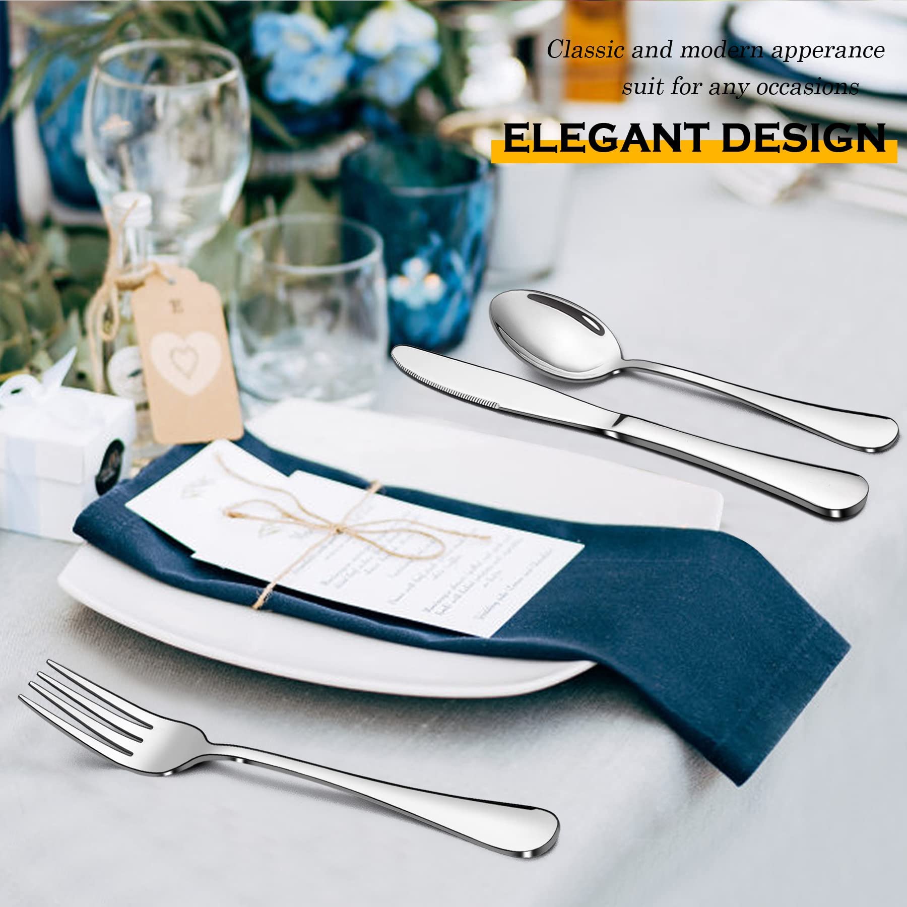 LIANYU 66-Piece Silverware Set with Serving Utensils, Stainless Steel Silverware Flatware Set for 12, Elegant Cutlery Tableware Includes Fork Spoon Knife, Mirror Polished, Dishwasher Safe