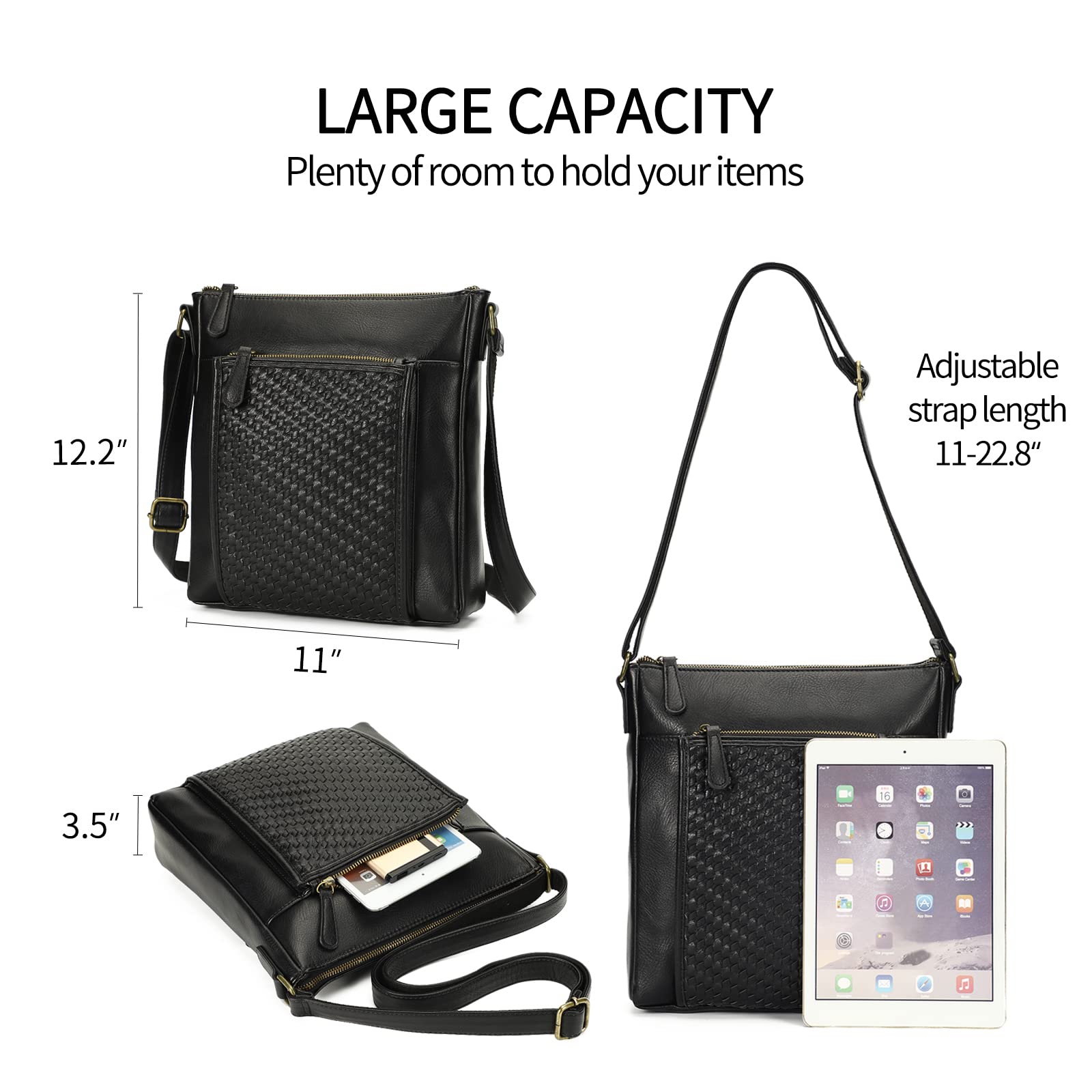 KL928 Crossbody Bag Purses for Women, Medium Handbags Shoulder Bag with Adjustable Strap, PU Leather Women's Shoulder Bag (Black)