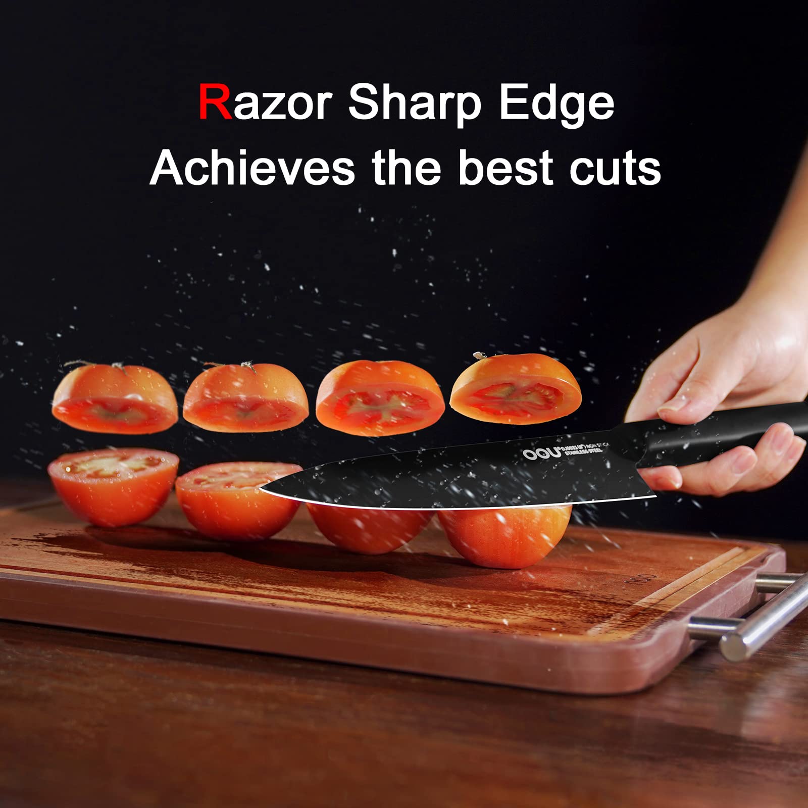 Kitchen Knife Set - OOU 6 pieces Professional Stainless Steel knife set, Dishwasher Safe Kitchen Knives - Ultra Sharp Chef Knife Set for Kitchen, Ergonomic Handle