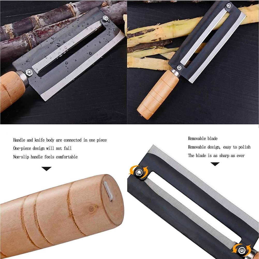 LANGCA Planer Knife, Pineapple Sugarcane Peeling Knife, High Carbon Steel and Wood Straight Handle Anti-Slip Knife, Peeling Artifact