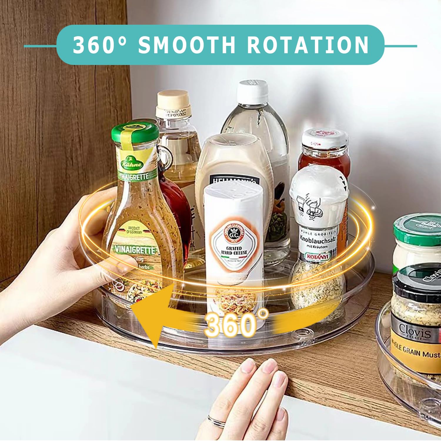 JelKen Lazy Susan Turntable Cupboard Organizer, 2 Pack Rotating Spice Racks for Kitchen, Cabinet, Pantry, Refrigerator (9"x1.38")