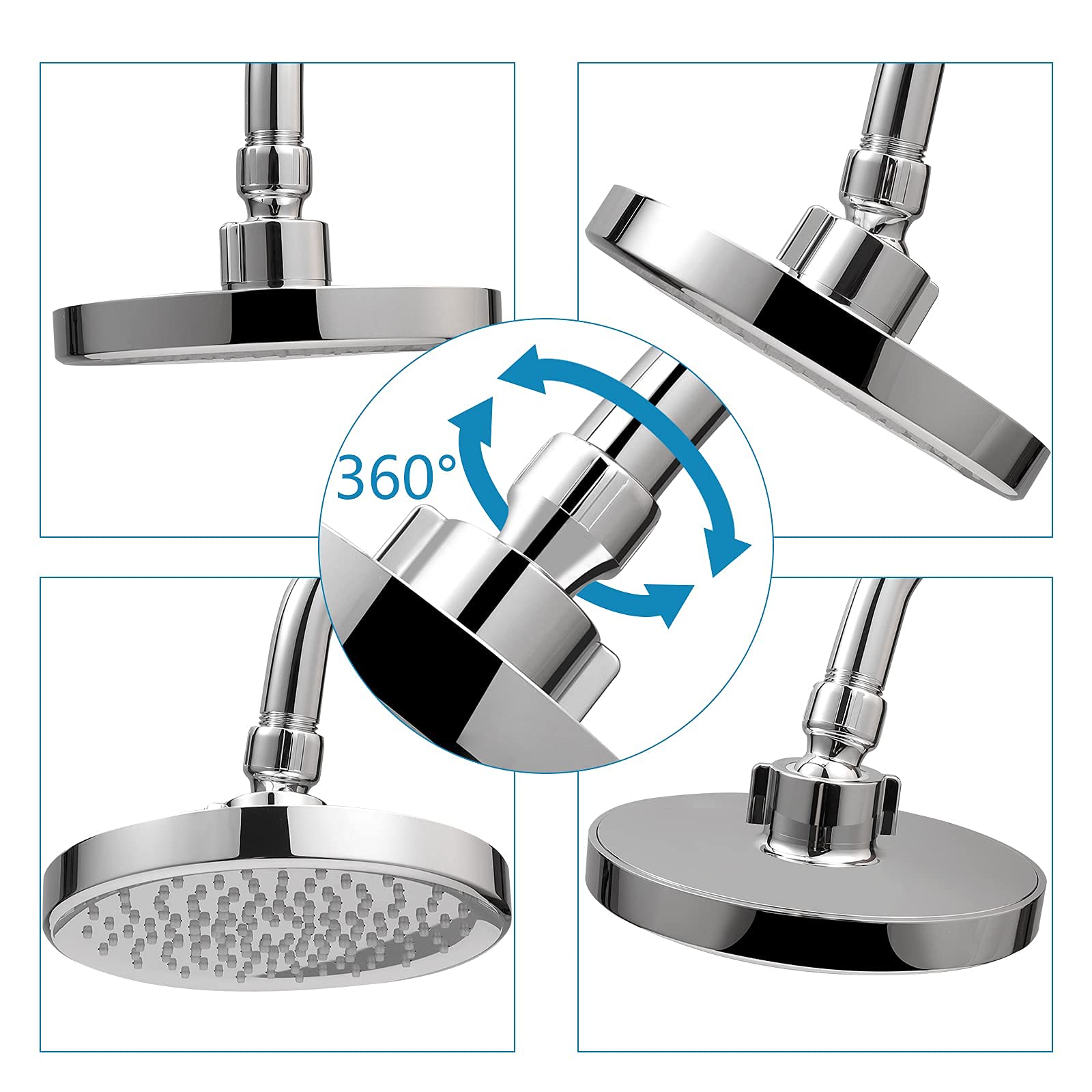 hancook Shower Heads - Best 6inch Rainfall Showerheads with Chrome Plated Finish Tool-Free Installation Includes Teflon Tape