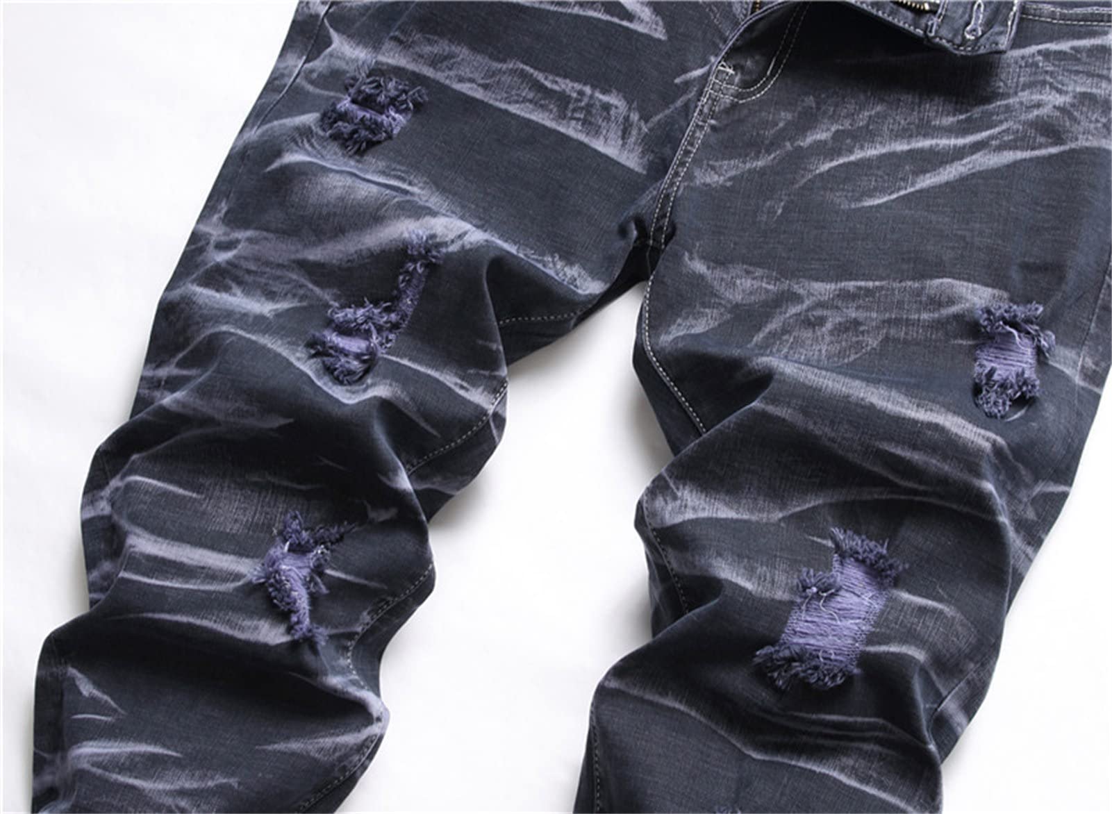 Men's Stylish Tied Dyed Jeans Ripped Stretch Printed Slim Fit Denim Pants Casual Straight Washed Distressed Jean (Purple,36)