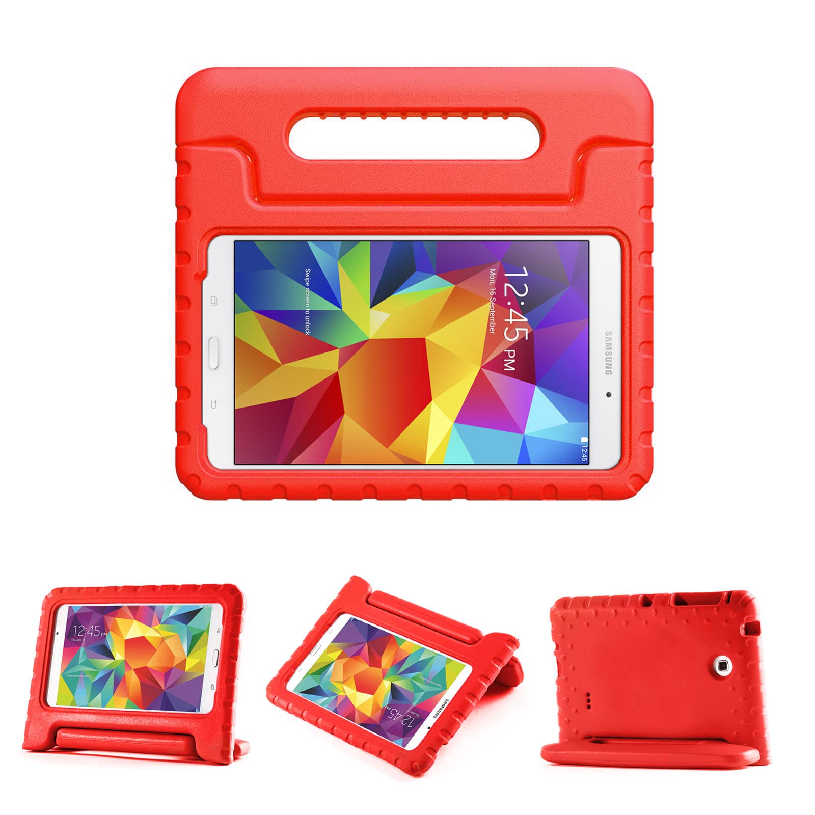 Kids Case for Samsung Galaxy Tab 4 8.0 SM-T330/SM-T331/SM-T335/SM-T337 Released 2014 Tablet Shockproof & Kids Proof Foam Cover Heavy-Duty Protective Durable Case Lightweight with Handles, Red