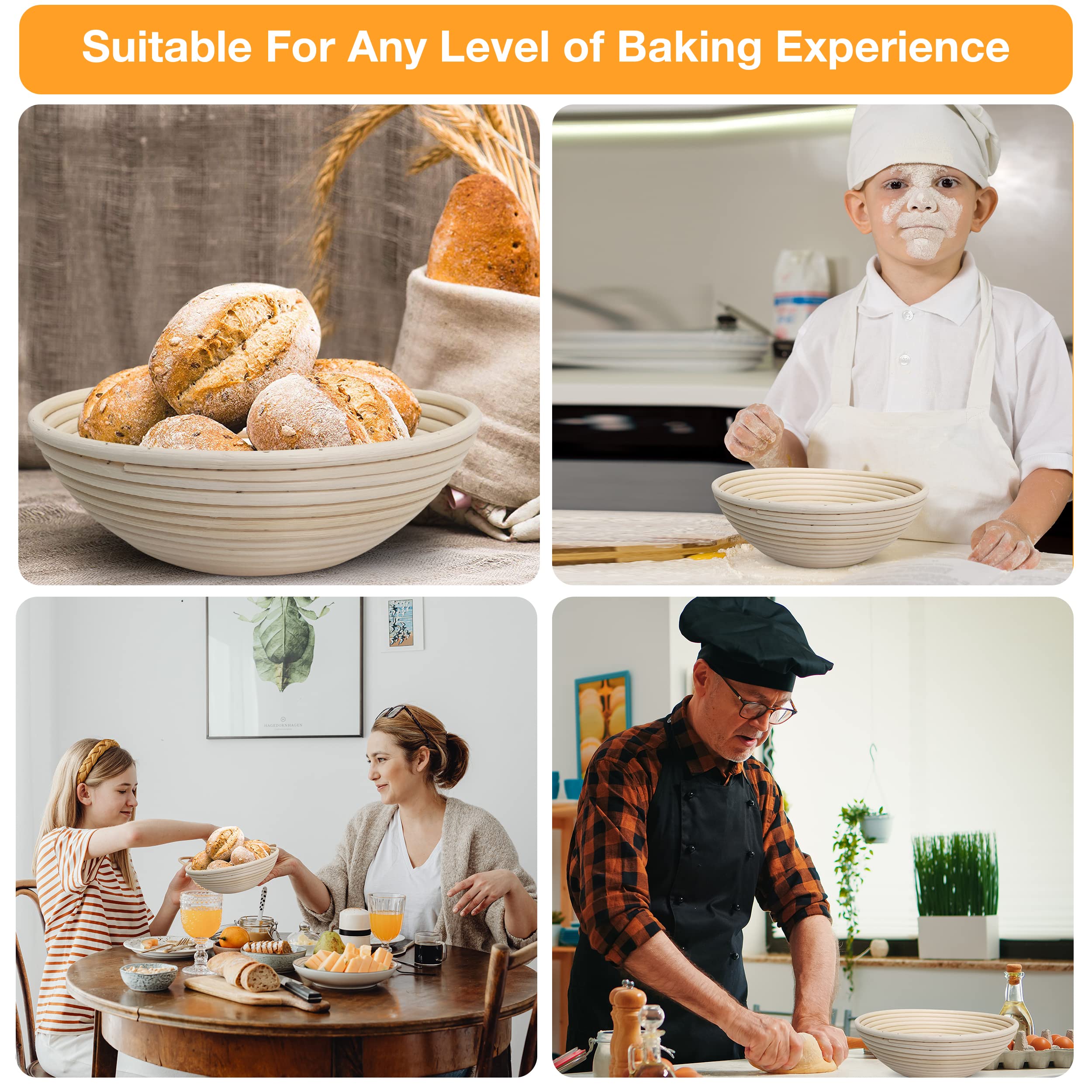 Lithos Bread Proofing Basket - 10 Inch Round Banneton Baskets Kit - Splinter-Free, Non-Stick Surface, Cloth Liners Accessories - Bake Bread Gifts for Home Bakers