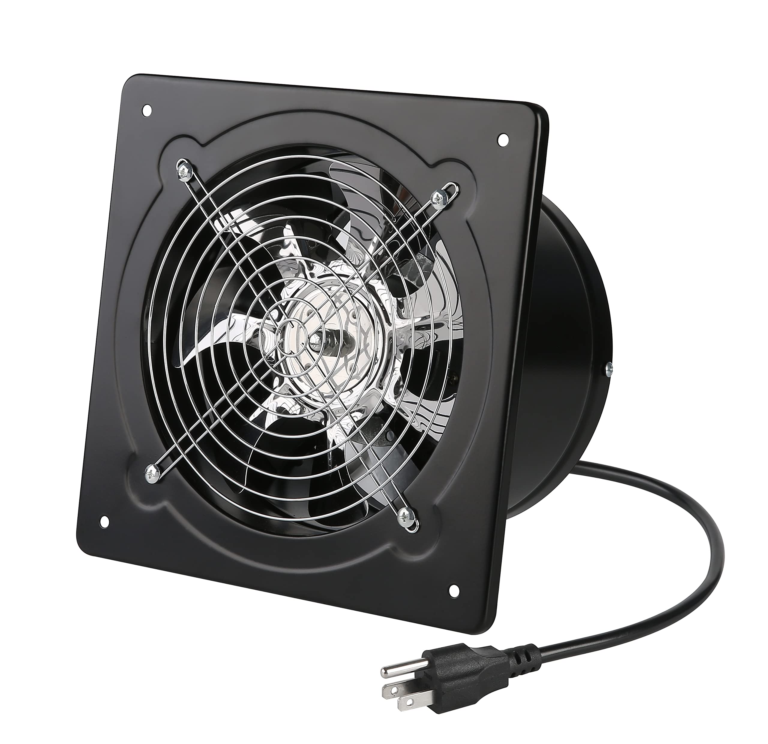 Nalle 8 inch Exhaust Fan 80W 500CFM Through-wall installation Ventilation Fan 110V Exhaust Smoke Fan Ventilation with Power Cord for Kitchen,Bathroom,laundry room,Toilets,Garage (Black