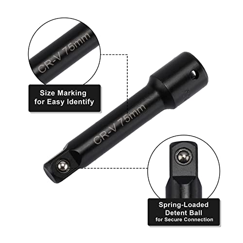 Mayouko 1/4",3/8",1/2" Drive Extension Bar Set, CR-V, 9 Pieces Socket Extension Bars for Narrow and Deep Areas