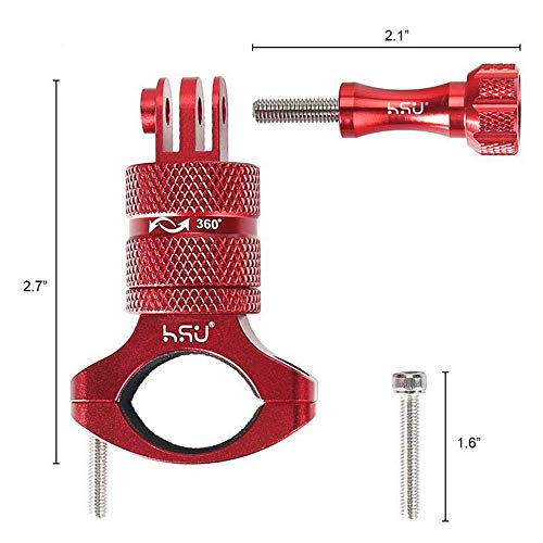 HSU Bike Handlebar Mount for Gopro Hero 12/11/10/9/8/7/6/5/4 AKASO Campark Osmo Action 3/4 and Other Action Cameras, 360 Degrees Rotary Motorcycle Mount (Red)