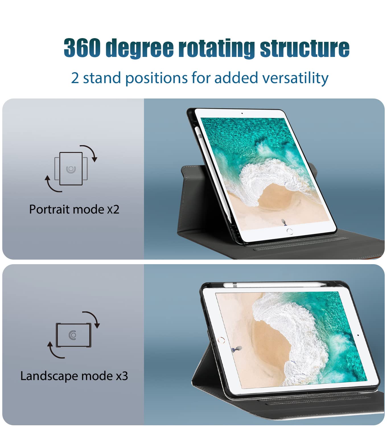 KUAELEN iPad Rotating Case for 2021 iPad 10.2 inch, Smart iPad 9th/8th/7th Generation Case with Pencil Holder, 360 Degree Roating Cover for iPad Air 3rd Generation 2019/iPad Pro 10.5(Blue Butterfly)