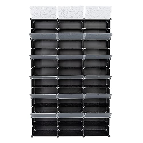 MENGK12-Tier Portable 72 Pair Shoe Rack Organizer 36 Grids Tower Shelf Storage Cabinet Stand Expandable for Heels, Boots, Slippers, Black