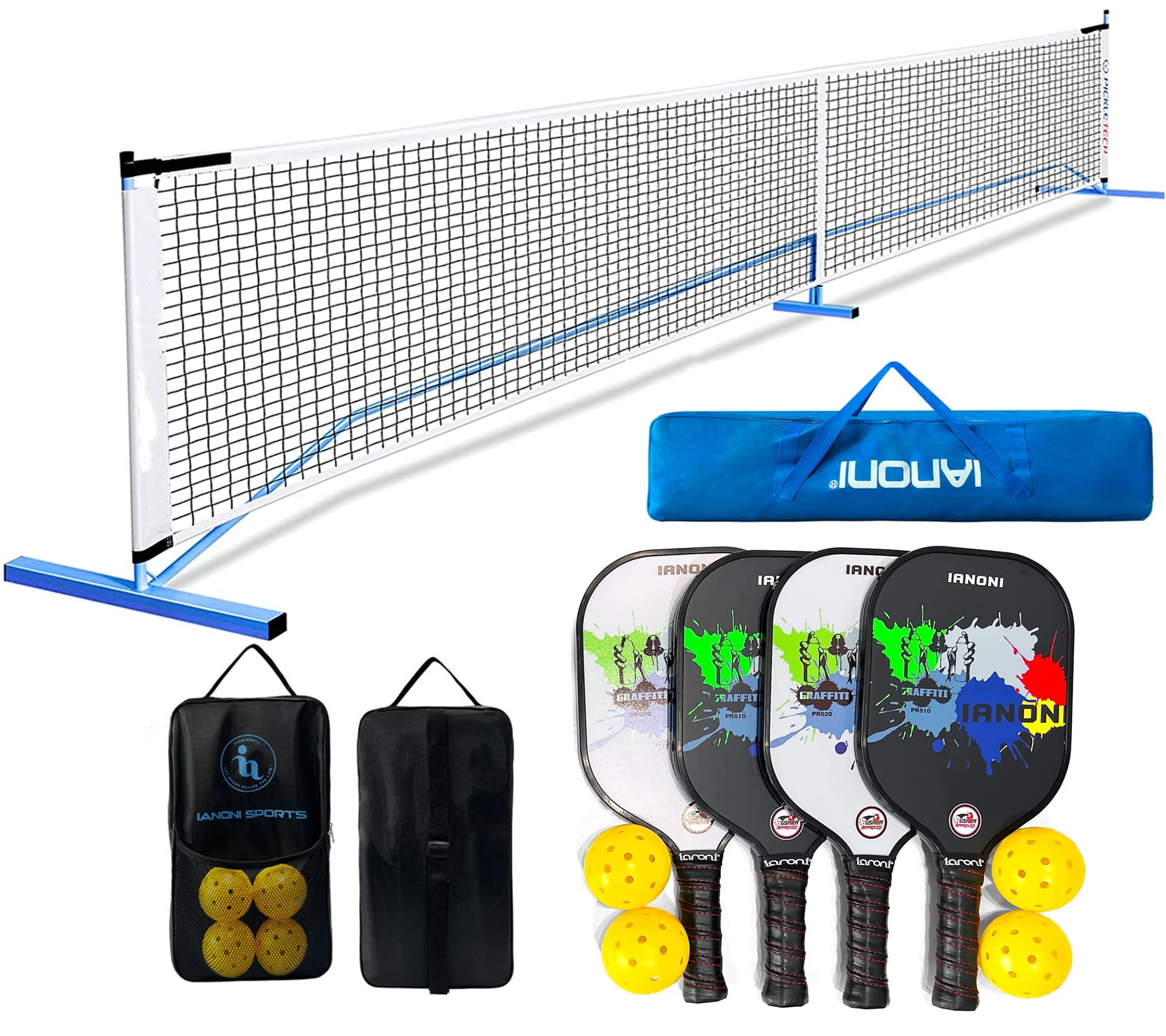 KUIWA Pickleball Net Set with 4 Paddles(Includes Metal Frame +10FT Pickleball Net + 4 Pickleball Paddles + 4 Pickleball Balls + Rules Sheet in Carry Bag)