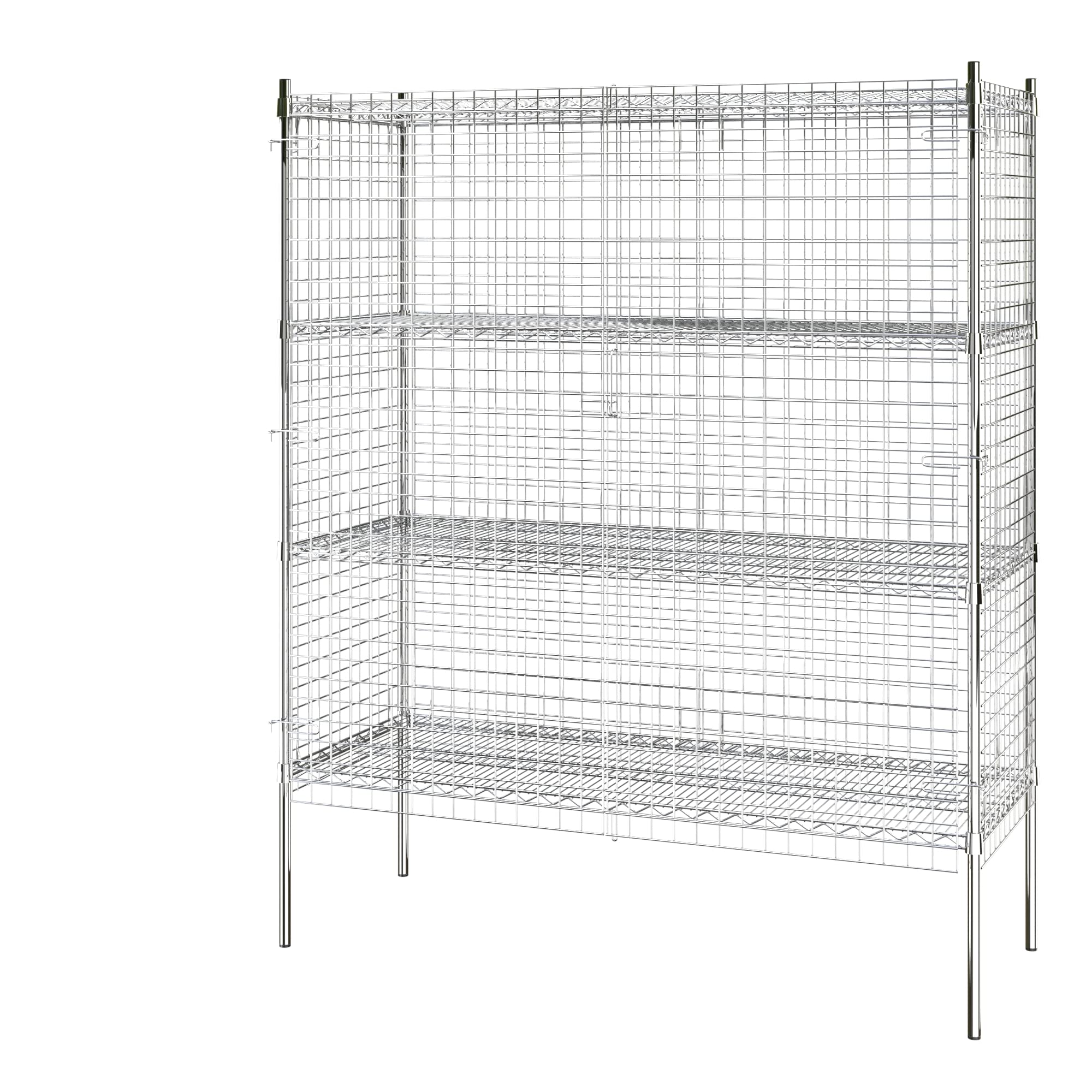 Krollen Industrial NSF Stationary Wire Chrome Security Cage Kit - 24" x 60" x 74" With 4 Shelves