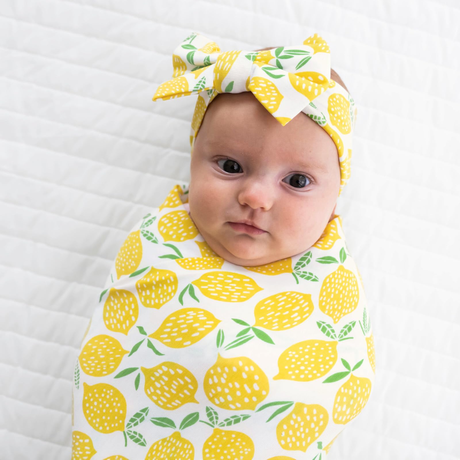Little Sleepies Newborn Swaddle + Headband Set, Viscose from Bamboo Baby Wrap, Pink Cookies & Milk