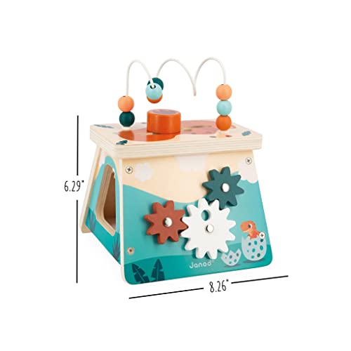 Janod Dino - Dinosaur Shape Sorter Wood Multi-Activity Volcano - 5 Activities in One - Ages 12 Months- 3 Years - J05827