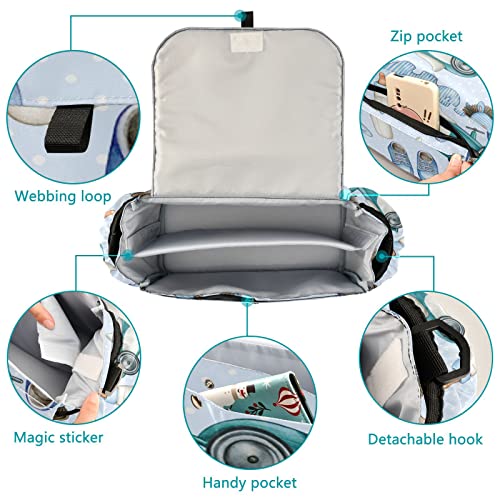 Kigai Baby Pattern Blue Baby Stroller Organizer with Cup Holders, Secure Hooks Accessories Adjustable Strap Stroller Bag for Bottle, Diaper, Phone, Toys, Baby Items