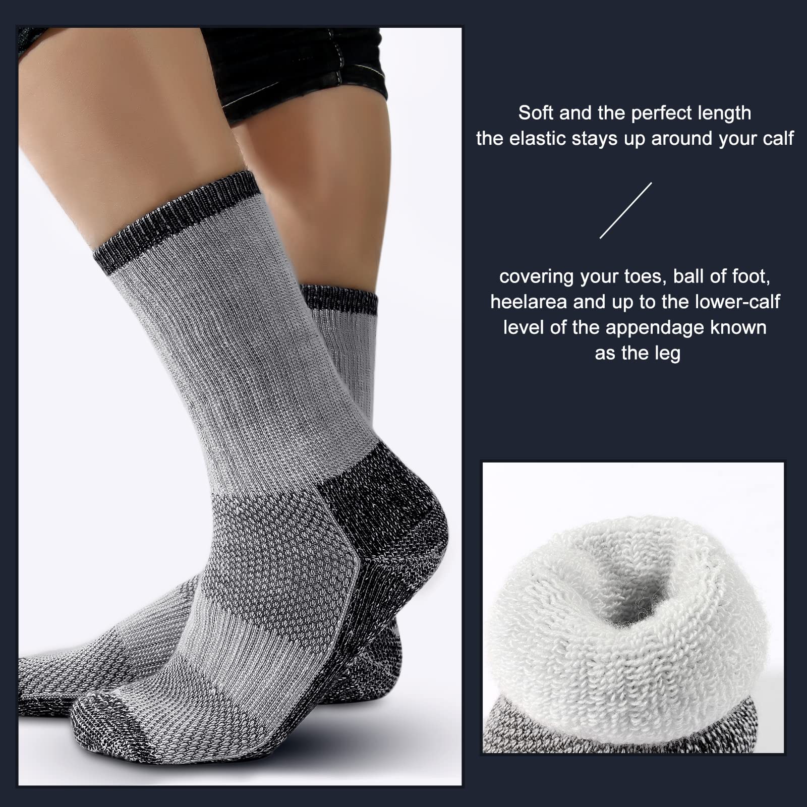 Jaryco Merino Wool Socks for Men & Women Thermal Warm Winter Boot Hiking Socks 3 Pair Black, M