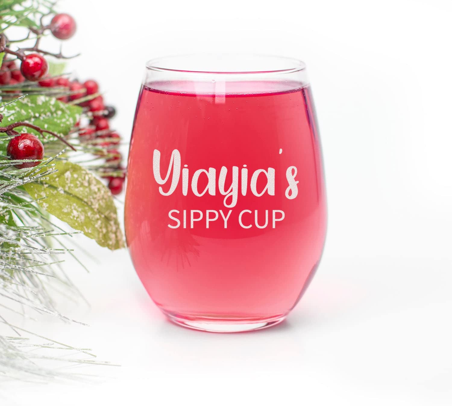 HTDesigns Yiayia's Sippy Cup Stemless Wine Glass - Mother's Day Gift Yiayia Wine Gift - First Time Yiayia New Yiayia Gift - Yiayia Wine Glass