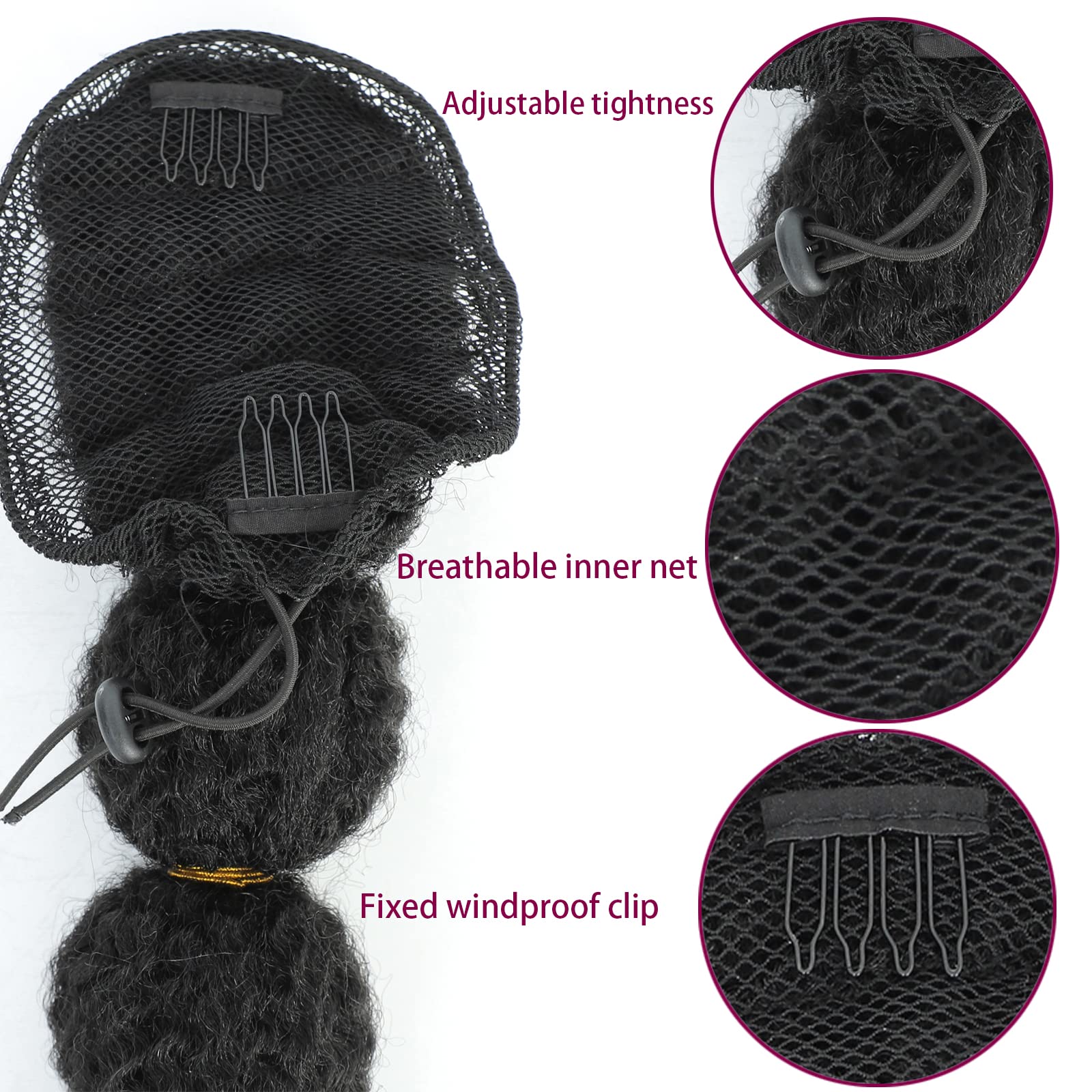 Miyamarch Drawstring Ponytail for Black Women 18 Inch Bubble Ponytail Lantenrn Braid Ponytail Protective Style Clip on Hair Extension Kinky Braided Afro Puff Drawstring Ponytail (18Inch, 1B#)