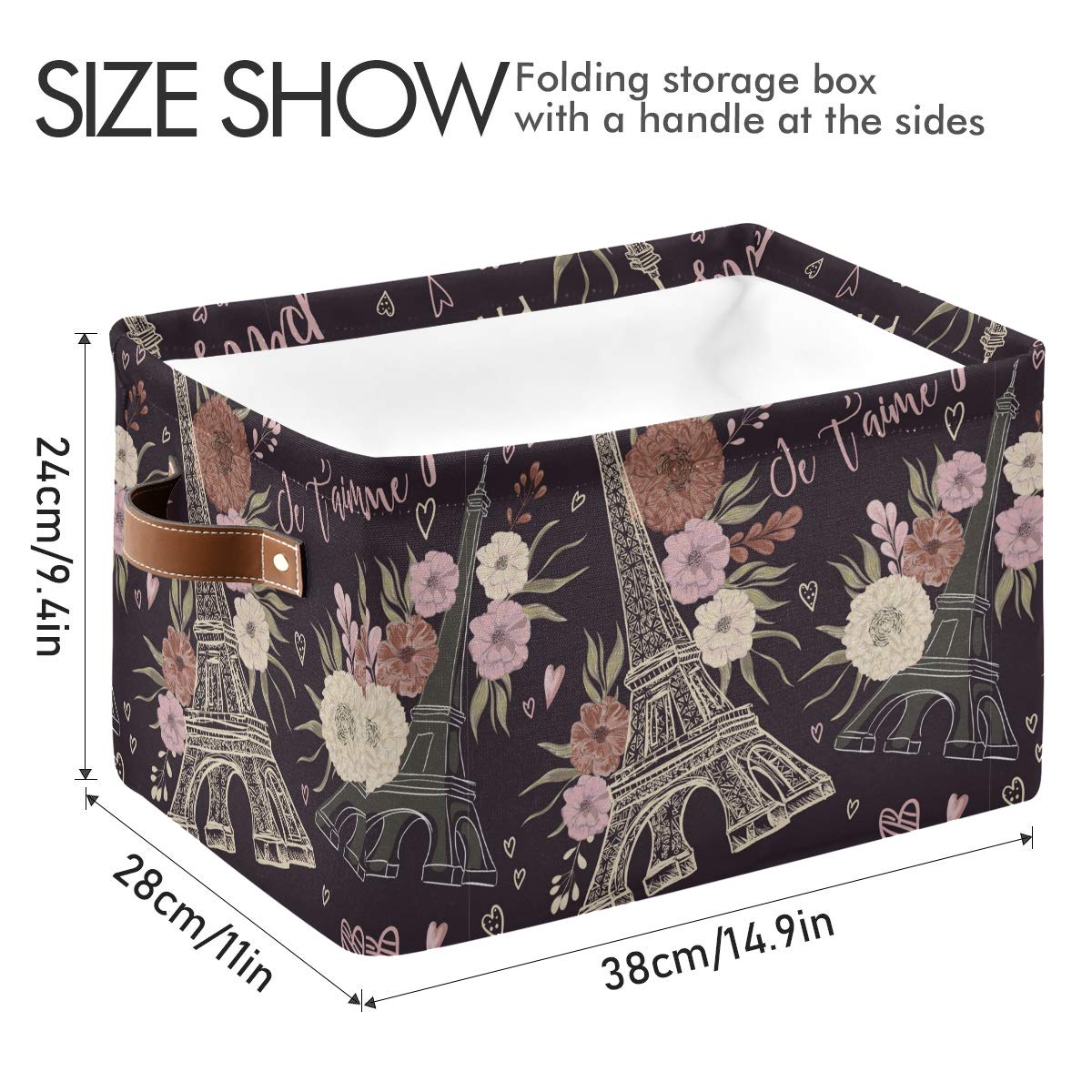 KEEPREAL Foldable Storage Baskets Set of 2, Paris Eiffer Tower Storage Bins with Handles, Decorative Cloth Organizer Storage Boxes for Home|Office 15 x 11 x 9.5 in