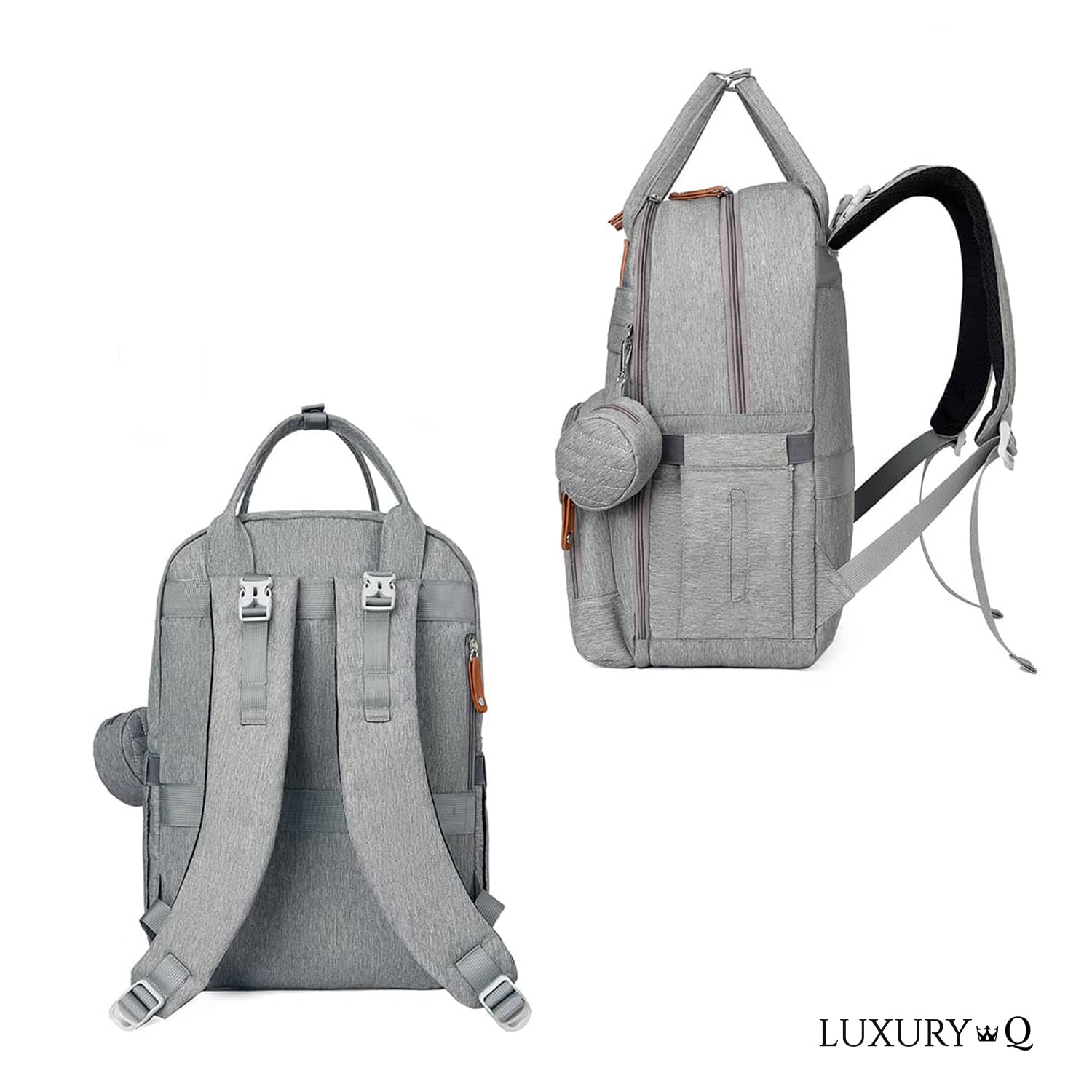 Luxury Queen Diaper Bag Backpack with Portable Changing Pad, Pacifier Case and Stroller Straps, Large Unisex Baby Bags for Boys Girls, Multipurpose Travel Back Pack for Moms Dads Gray