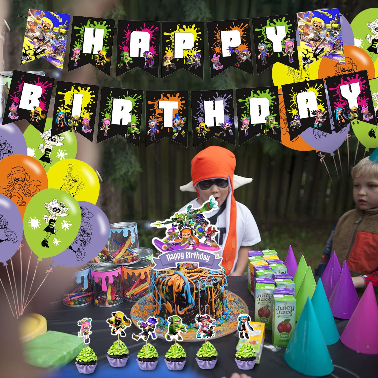 Mnhjkiuo ๐บ๐๐๐๐๐๐๐ 3 Birthday Party Decorations, Video Game Party Supplies with Happy Birthday Banner, Cupcake Cake Toppers, Balloons for Kids Adults Birthday Party Baby Shower Decorations