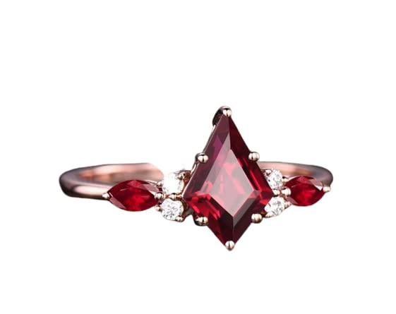 Kite cut red ruby engagement ring art deco rose gold moissanite ring marquise cut natural ruby ring vintage wedding bridal ring set women (WHITE, 6)