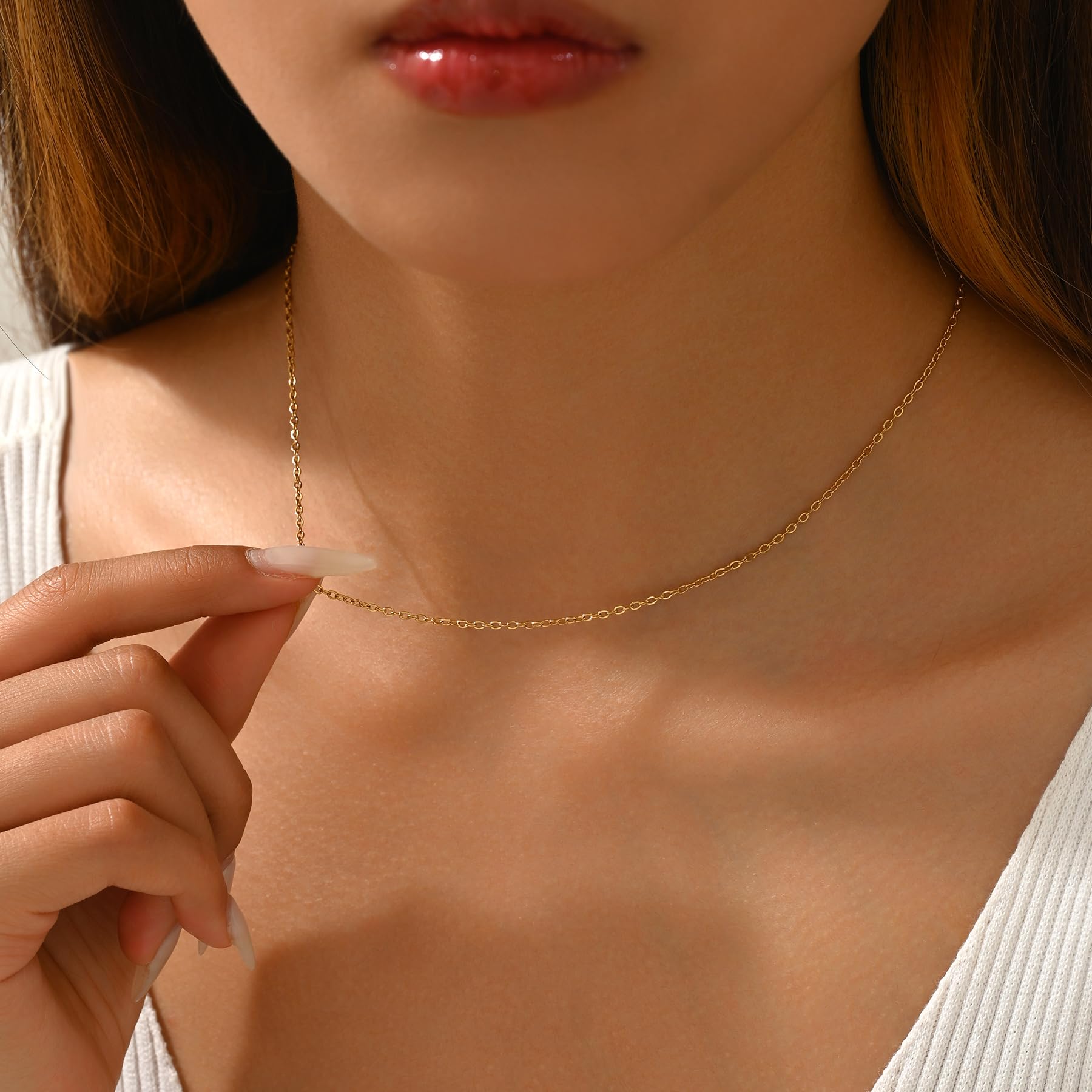 Mauzew Dainty Chain Necklace for Women Gold Simple Basic Chain Link Necklace Delicate Thin Chain Layering Choker Necklaces Everyday Jewelry