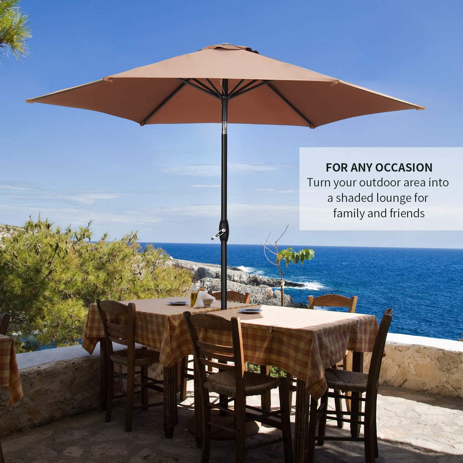 HYD-Parts 9FT Patio Umbrella Outdoor Table Umbrella,Market Umbrella with Push Button Tilt and Crank for Garden, Lawn, Deck, Backyard & Pool (Coffee)