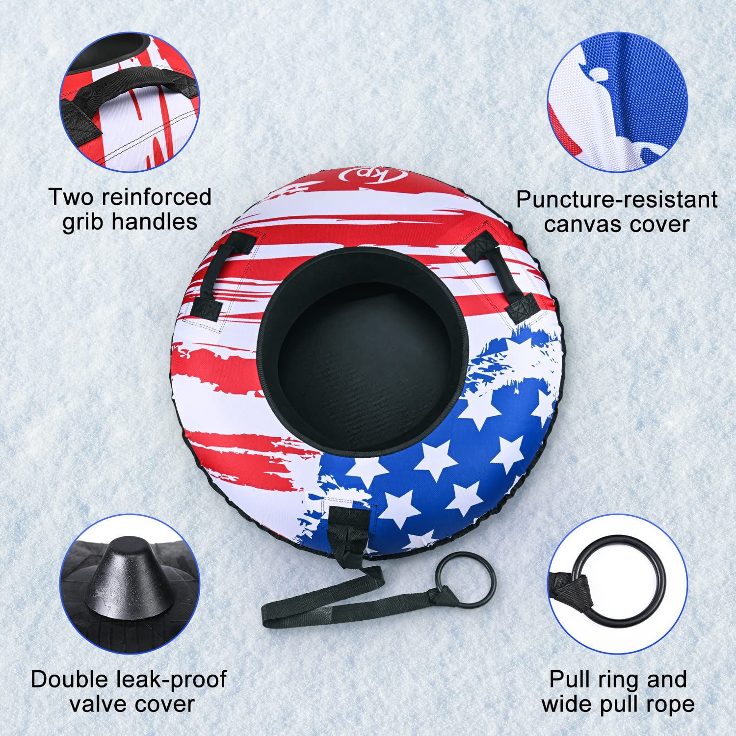 Kuptone Snow Tube Heavy Duty Inflatable 44" Large Snow Sled (Commercial Grade)