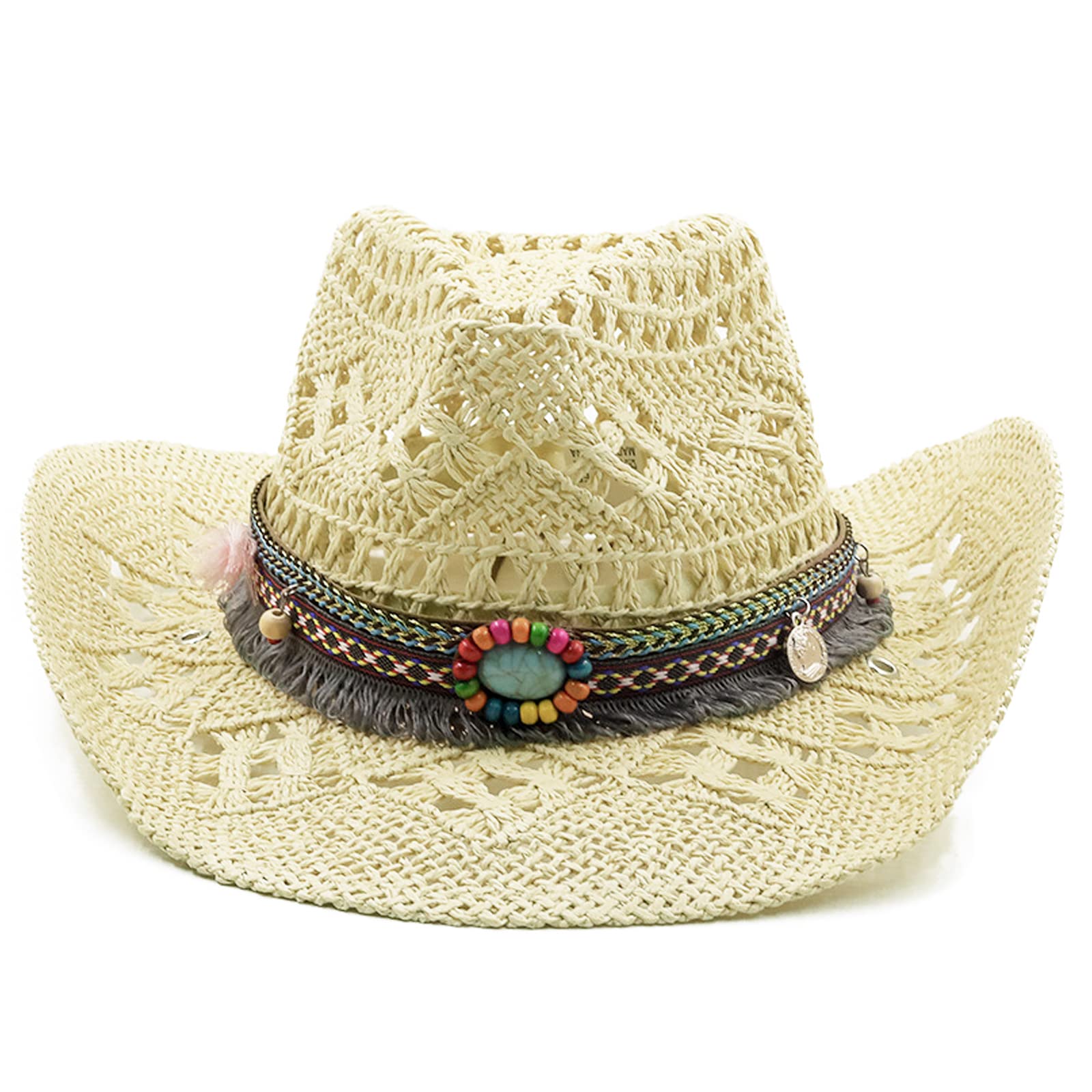 LLYONE Straw Cowboy Hat for Women Wide-Brimmed Western Cowboy Cowgirl Multi-Functional Sun Hat for Summer